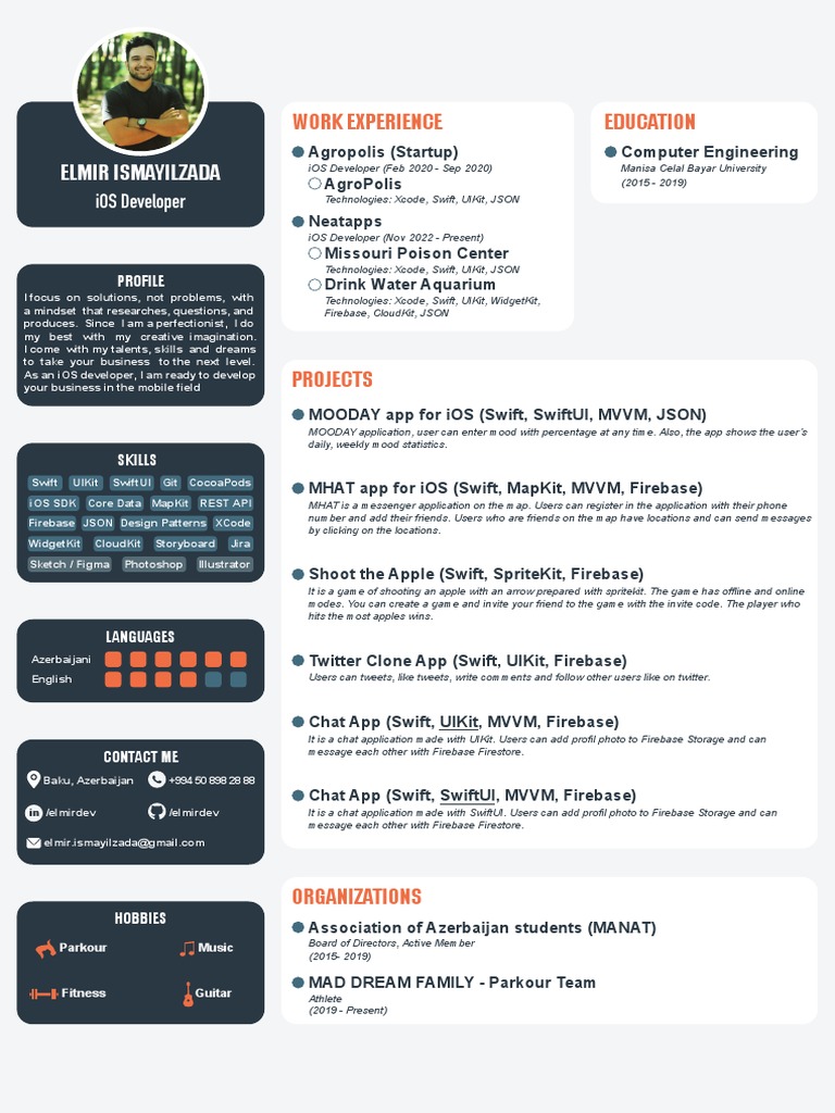 Elmir Ismayilzada CV | PDF | Ios | Swift (Programming Language)