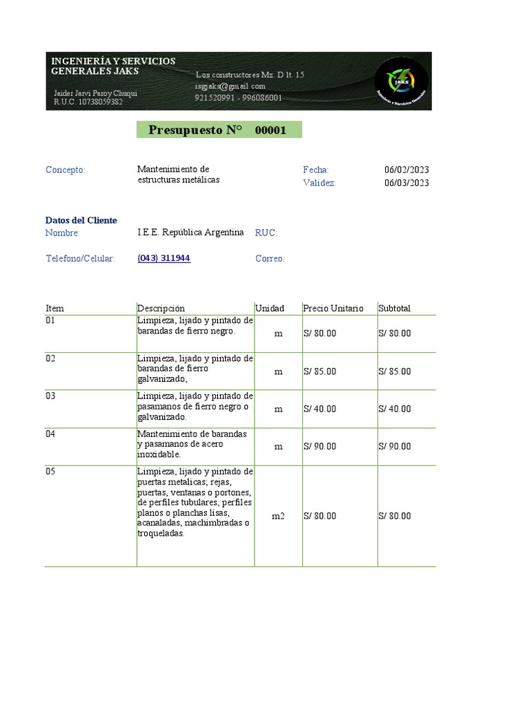 Proforma | PDF | Materiales de construcción | Rieles