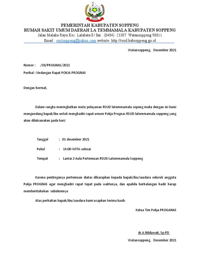 Undangan RApAT POKJA Prognas | PDF