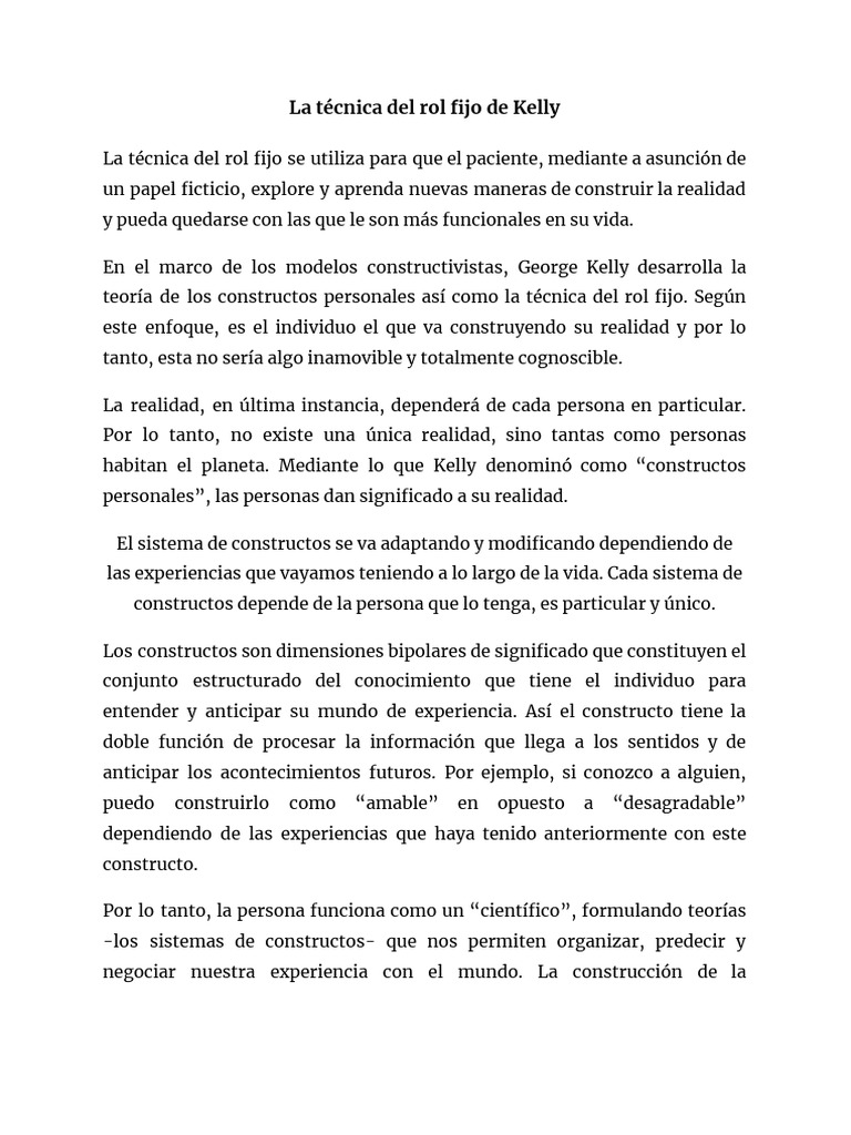 Técnica Del Rol Fijo, Kelly | PDF | Comportamiento | Experiencia