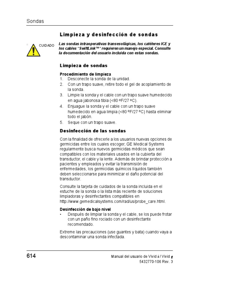 Vivid I - Q Limpieza y Desinfeccion de Sondas | PDF | Agua | Cloro