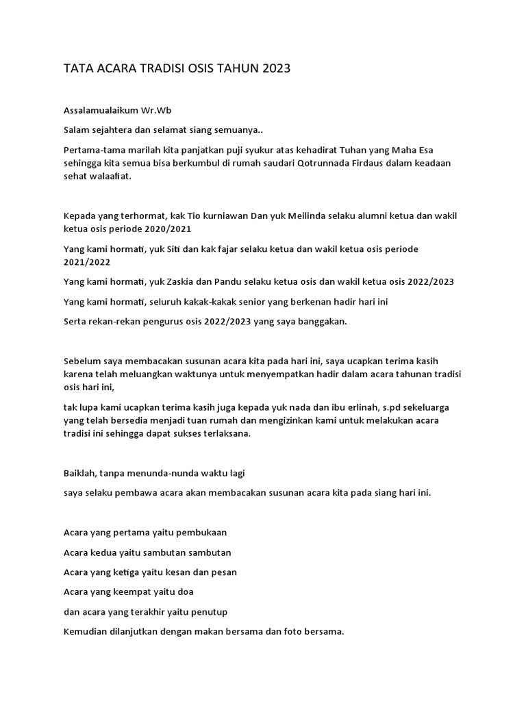 Tata Acara Tradisi Tahun 2023 | PDF