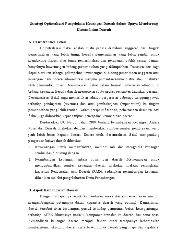 Optimalisasi Keuangan Daerah untuk Kemandirian | PDF