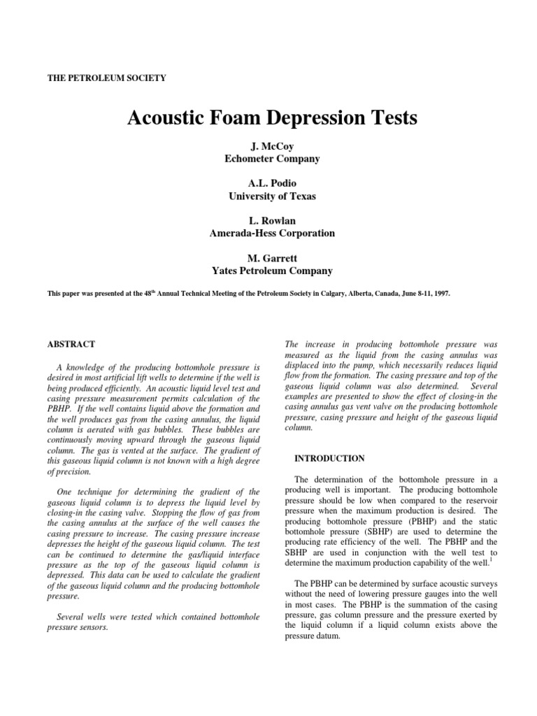 Echometer - Acoustic Foam Depression Tests | PDF | Casing (Borehole ...