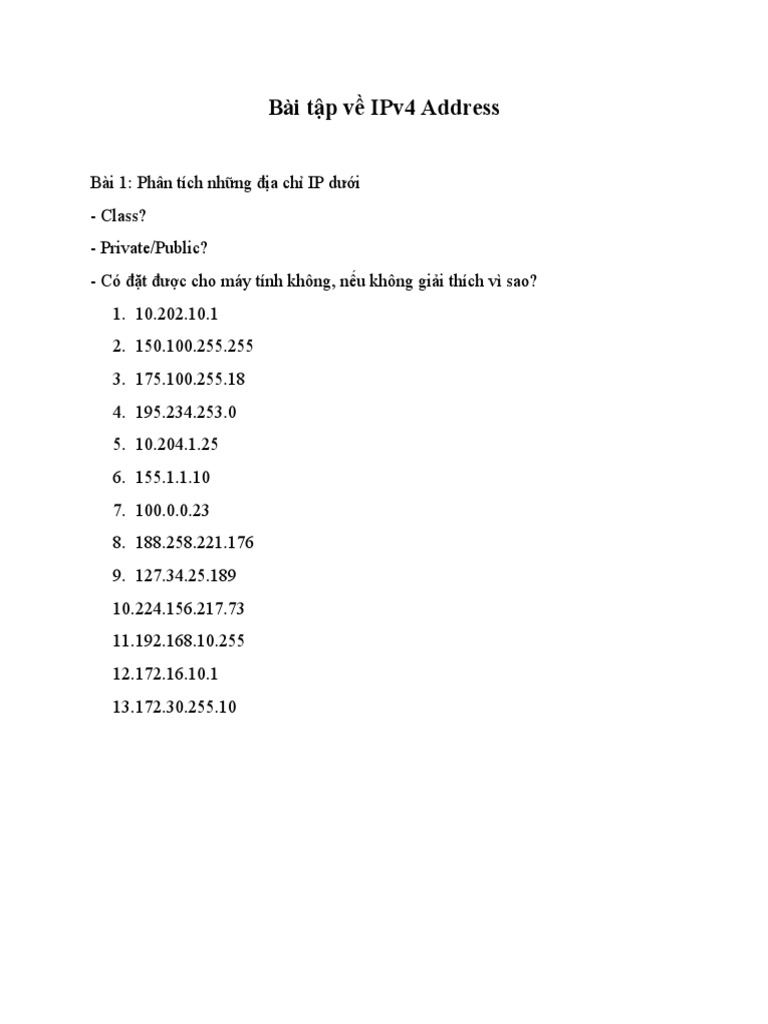 Bài Tập Về Ipv4 Address Pdf 