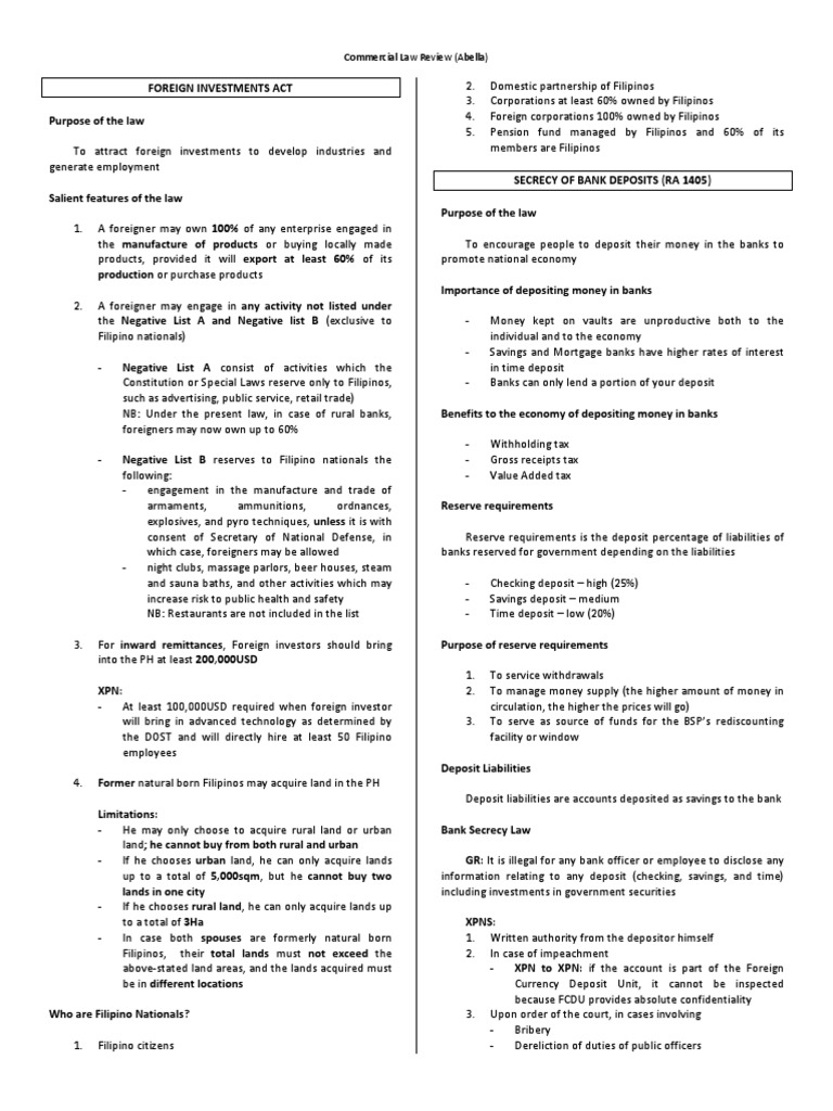 Commercial Law Review Notes (Prelims) | PDF | Foreclosure | Mortgage Law