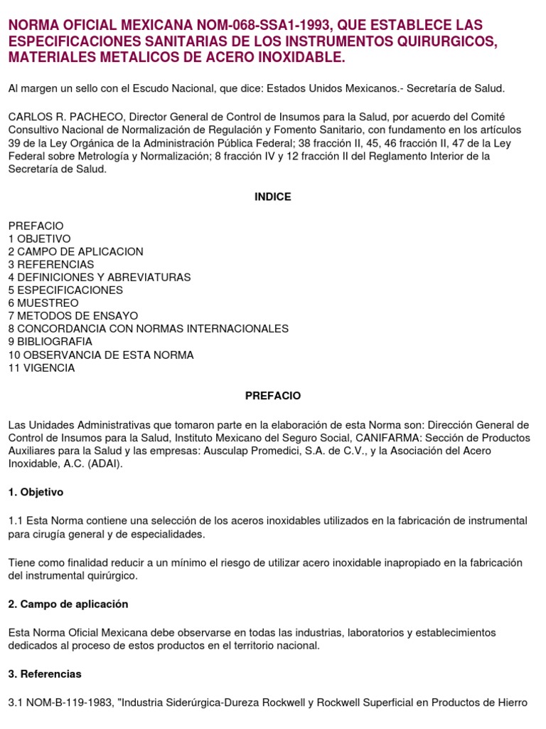 Nom 068 Ssa1 1993 | PDF | Acero inoxidable | Química