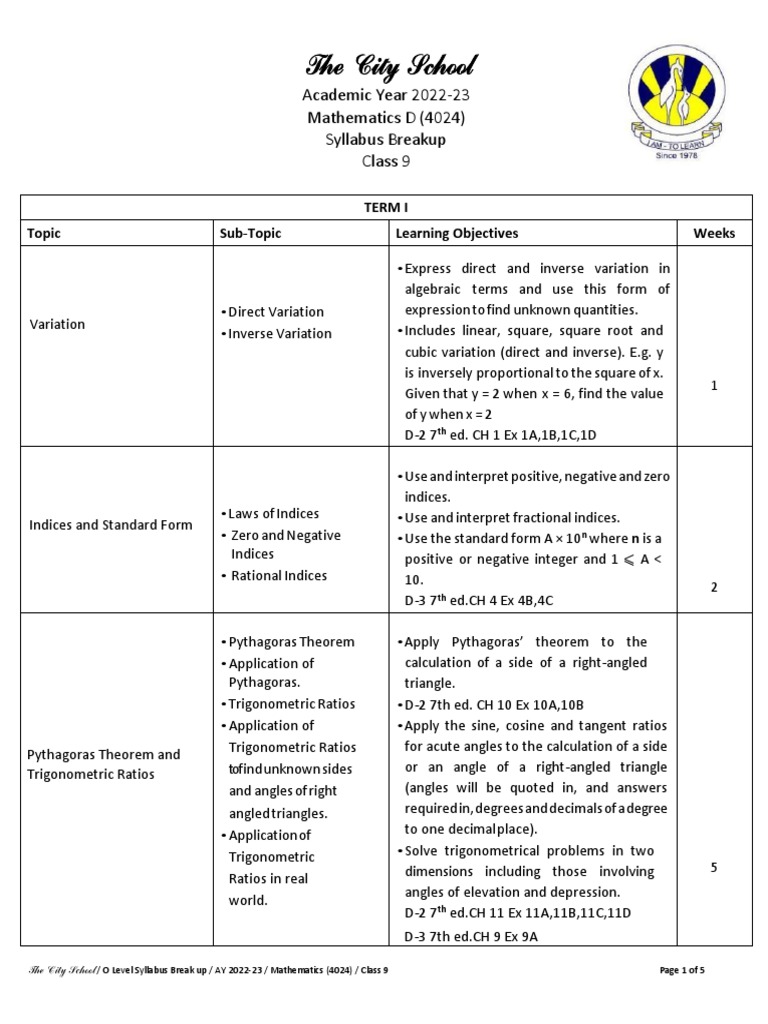 Class 9 Mathematics Syllabus Breakdown | PDF | Trigonometric Functions ...