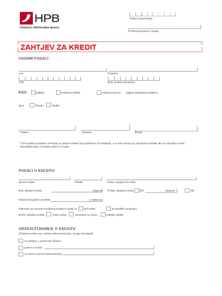 Zahtjev Za Kredit 2023 | PDF