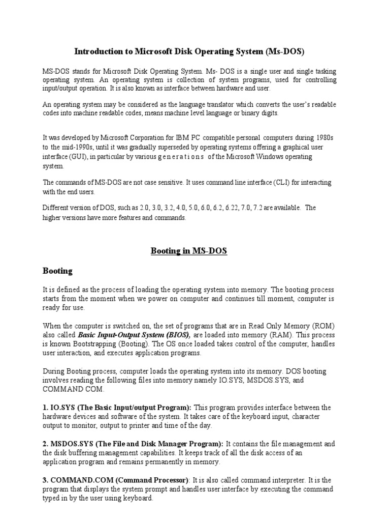 Unit 2.4 MS-DOS Concepts and Commands | PDF | Booting | Bios