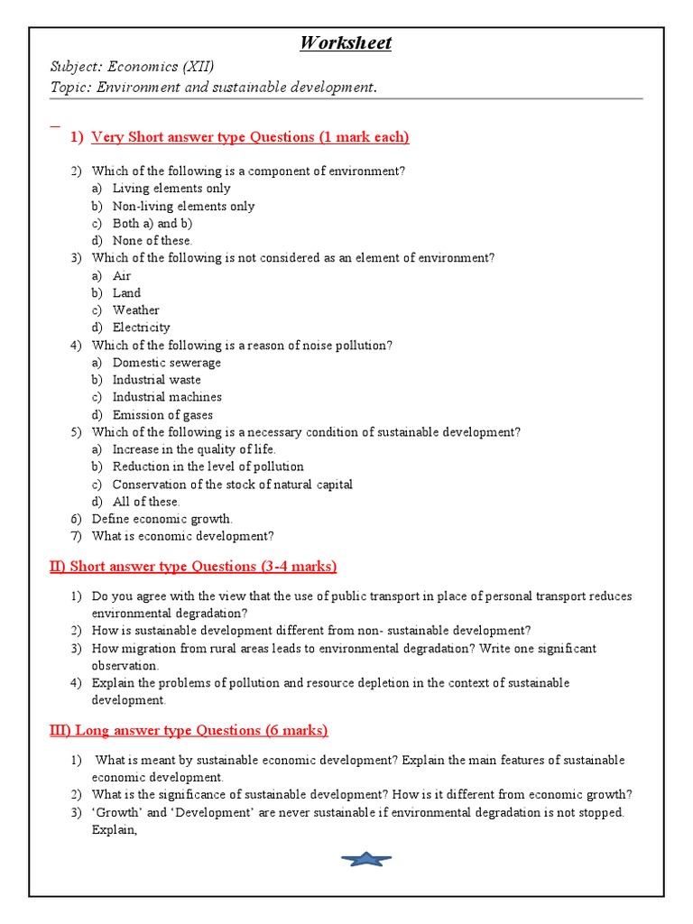 Worksheet - Environment and Sustainable Development. | PDF | Finance ...