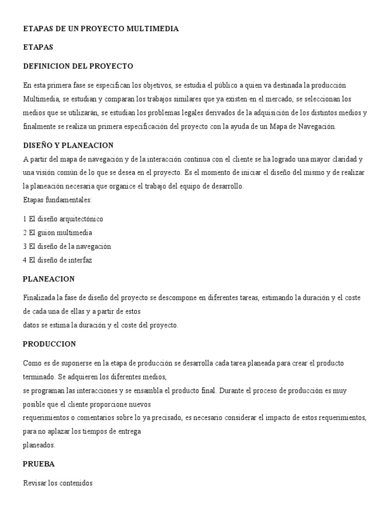 Etapas de un Proyecto Multimedia | PDF | Marketing | Iniciativa empresarial