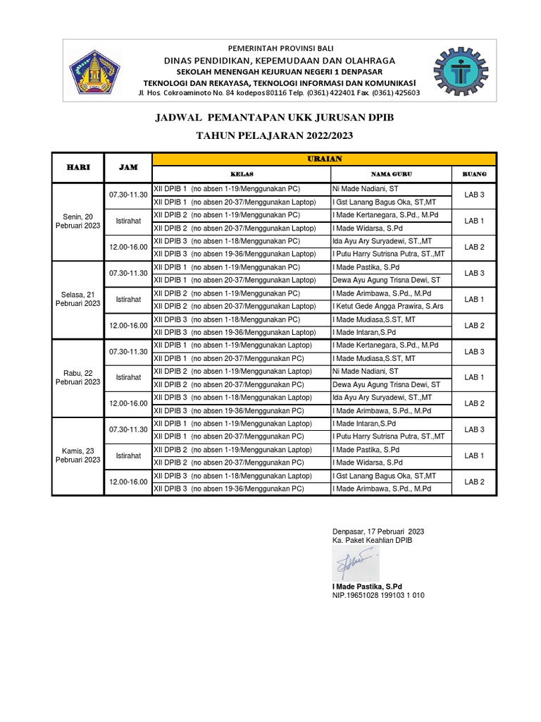 Jadwal Pemantapan UKK - DPIB | PDF
