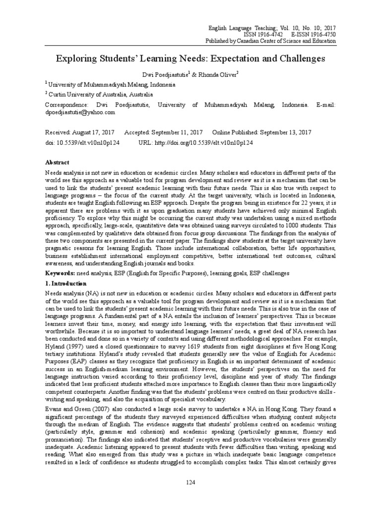 Exploring Students Learning Needs Expectation and | PDF | English As A Second Or Foreign ...