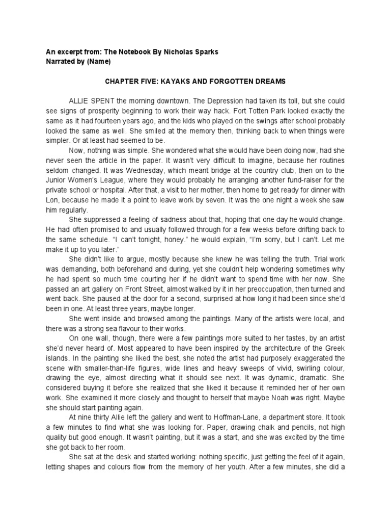 Story Telling - The Notebook Excerpt | PDF | Mystery, Thriller & Crime ...