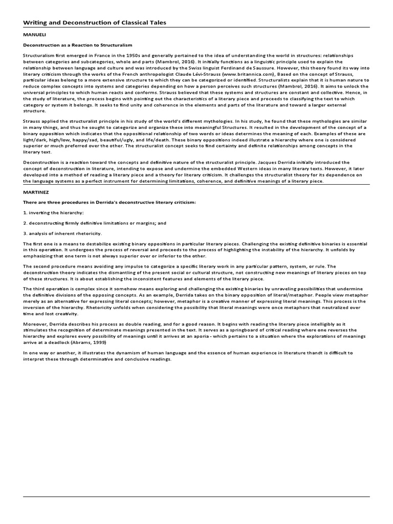 Writing and Deconstruction of Classical Tales | PDF | Deconstruction