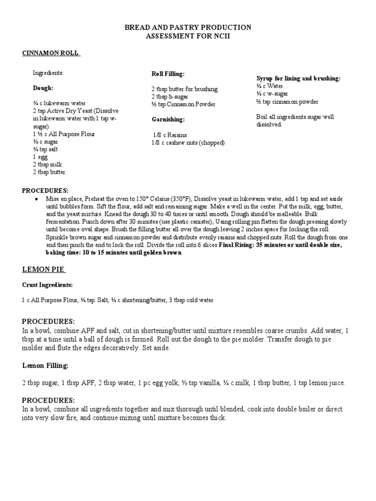 Bread and Pastry Production Ncii Assessment | PDF | Cakes | Flour Bread and Pastry Production Ncii Assessment | PDF | Cakes | Flour