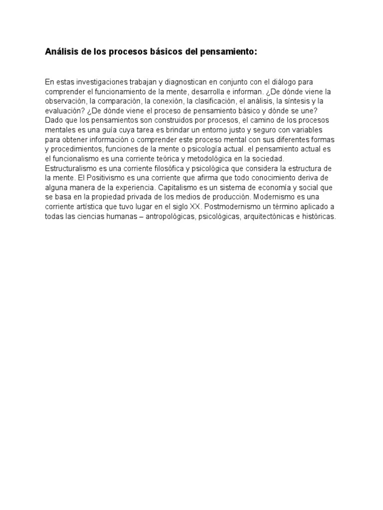 Análisis de Los Procesos Básicos Del Pensamiento | PDF | Pensamiento | Mente