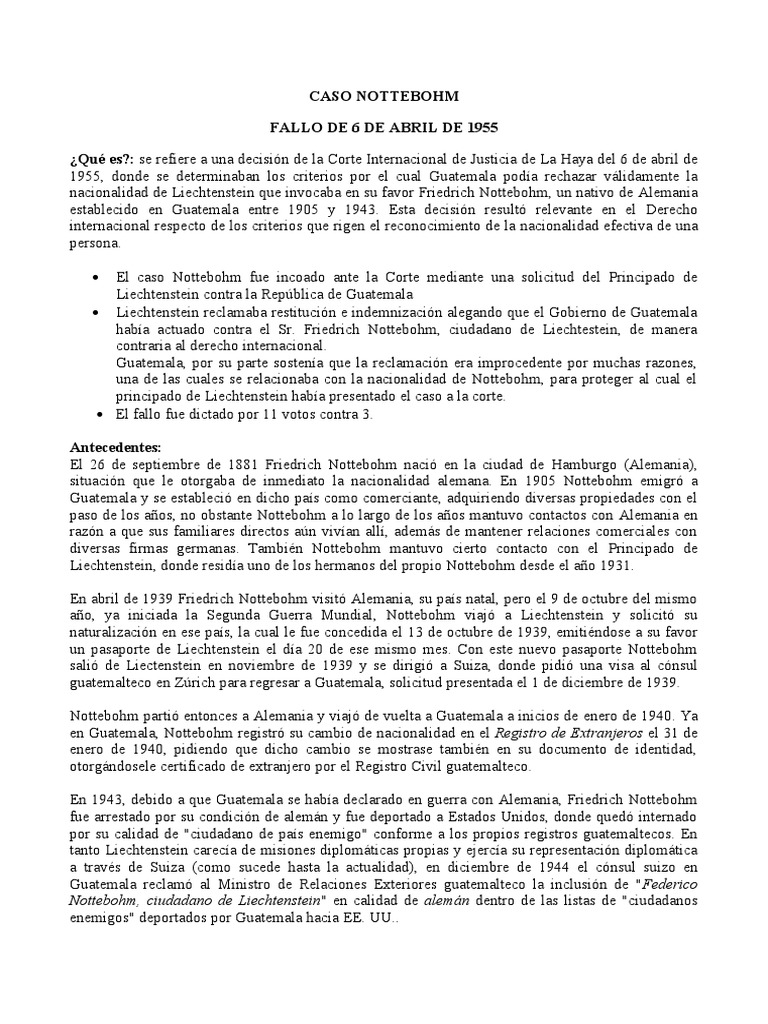 Caso Nottebohm | PDF | Relaciones Internacionales | Gobierno