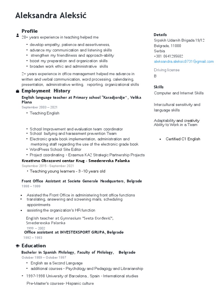 Aleksandra Aleksic CV | PDF | Communication | Cognitive Science