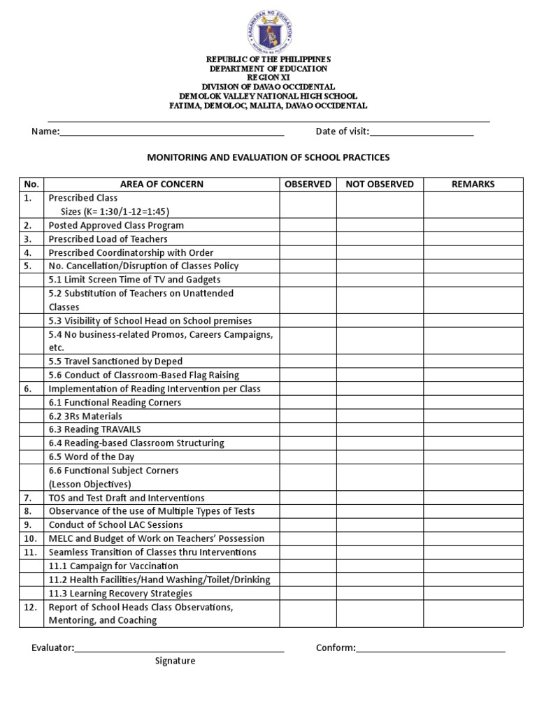 School Practices Monitoring Evaluation | PDF