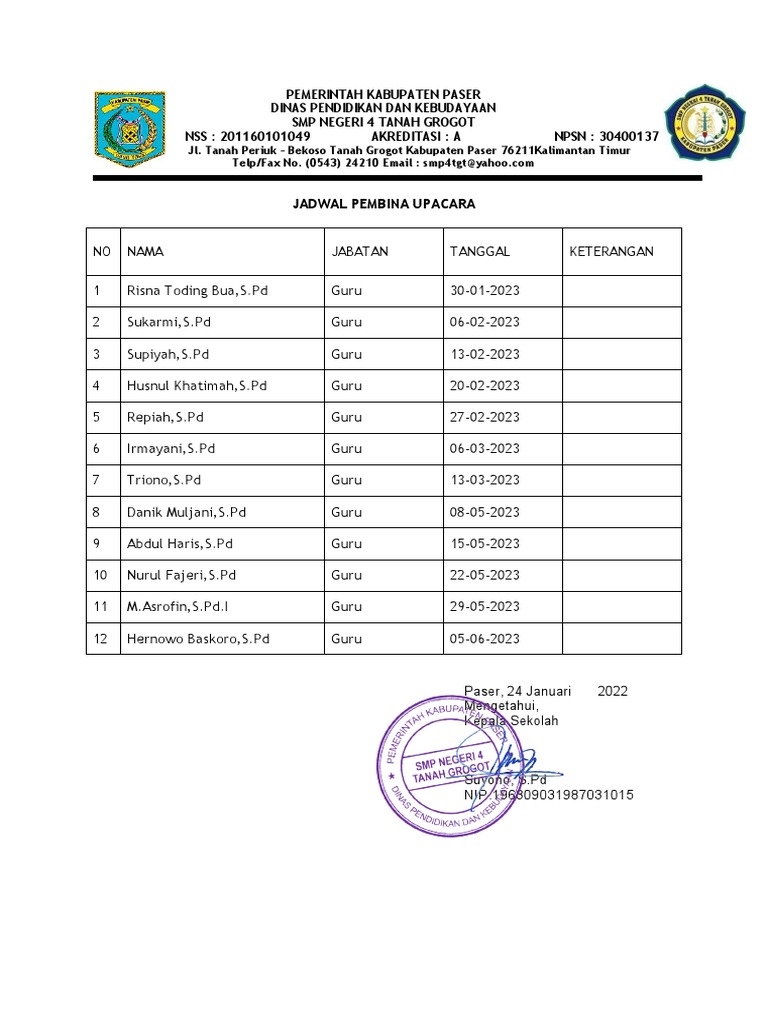 Jadwal Pembina Upacara 2023 | PDF