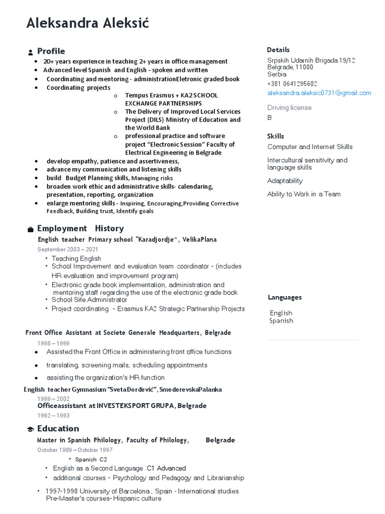 AleksandraAleksicCV English | Download Free PDF | Mentorship ...