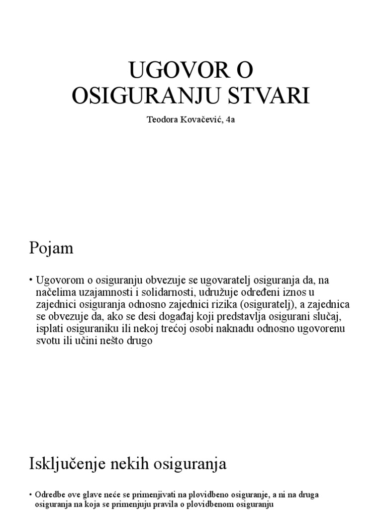 Ugovor o Osiguranju Stvari | PDF