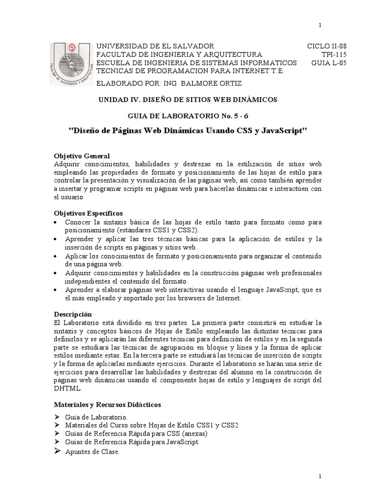 LAB - 05 y 06 (Diseño de Páginas Web Dinámicas Usando CSS y JavaScript ... LAB - 05 y 06 (Diseño de Páginas Web Dinámicas Usando CSS y JavaScript ...