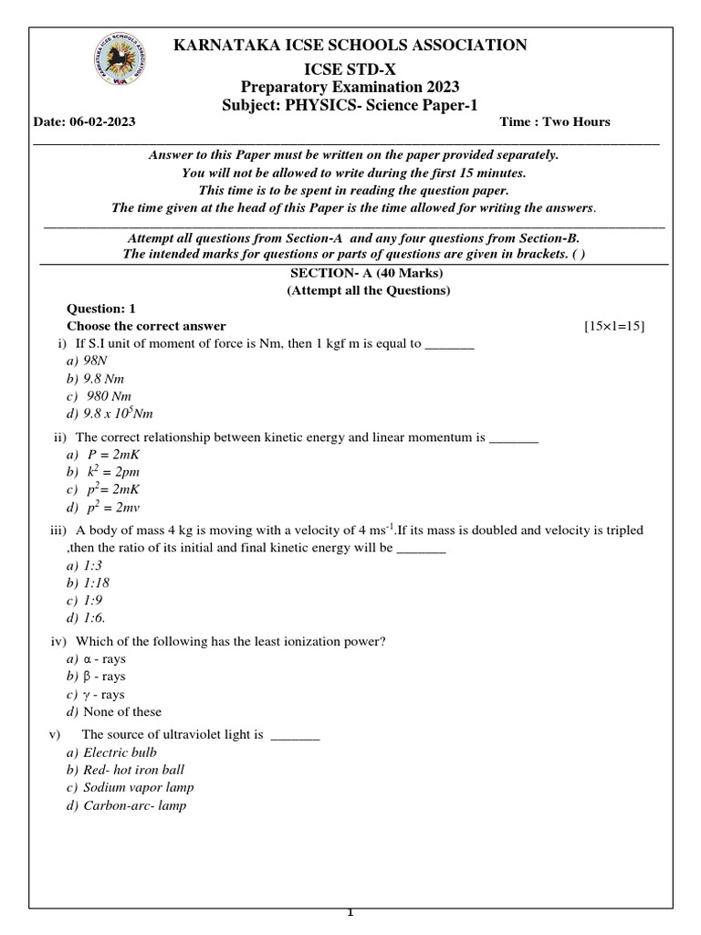 Kisa Preparatory Paper Science Paper I - Physics | PDF | Atomic Nucleus ...