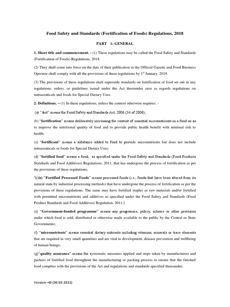 Food Fortification Regulations 2018 | PDF | Micronutrient | Milk