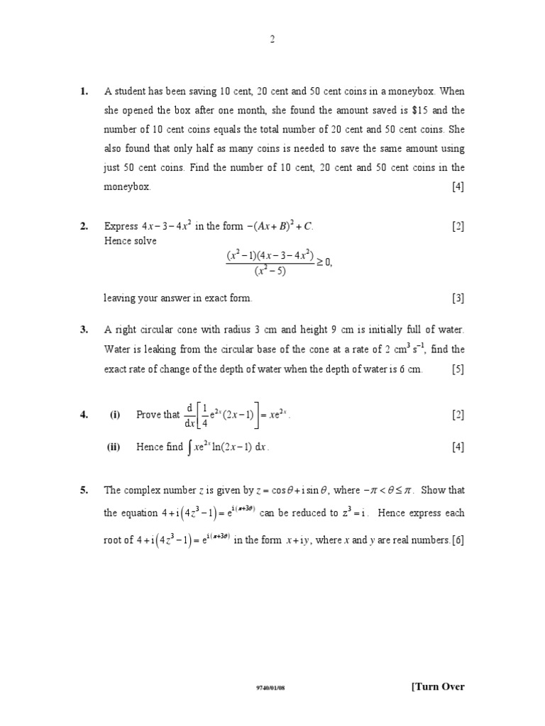 HCI - H2 Math Prelim P1 | PDF | Plane (Geometry) | Function (Mathematics)