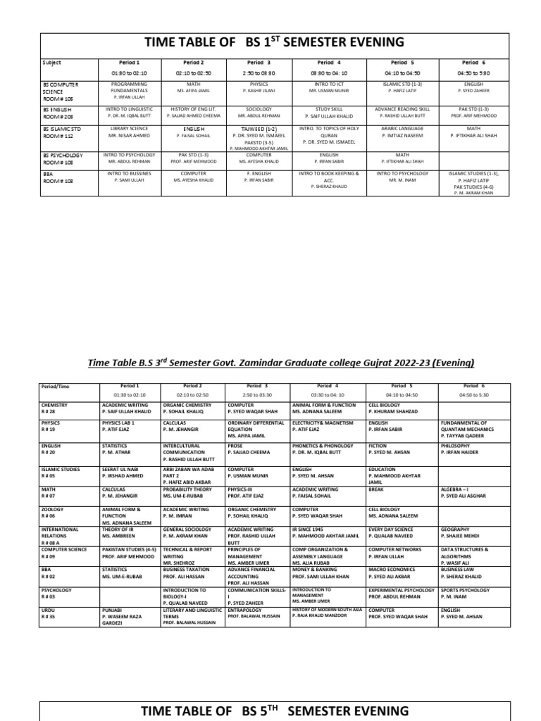 Final Time Table BS Evening W.E.F. 27-02-2023 | PDF