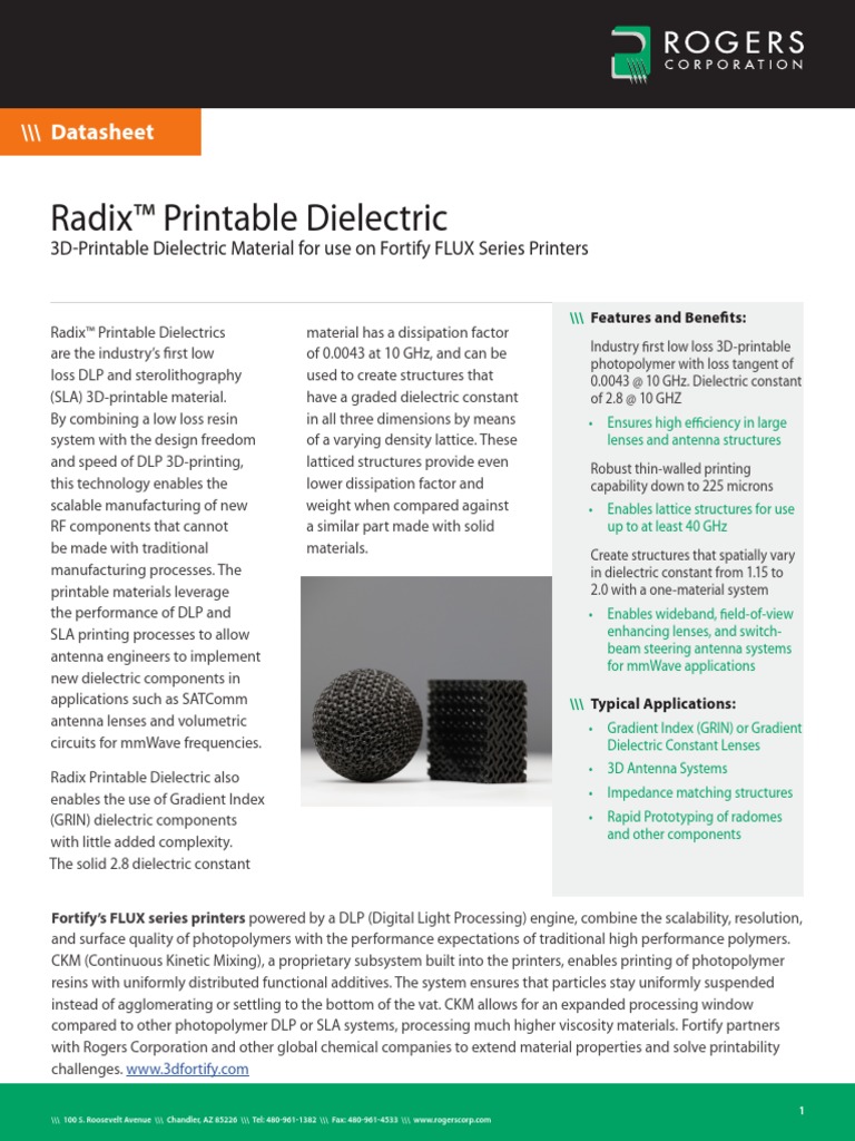 Radix Printable Dielectric Data Sheet | PDF | 3 D Printing | Building ...