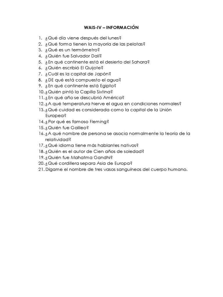 Wais IV Informaciòn | PDF