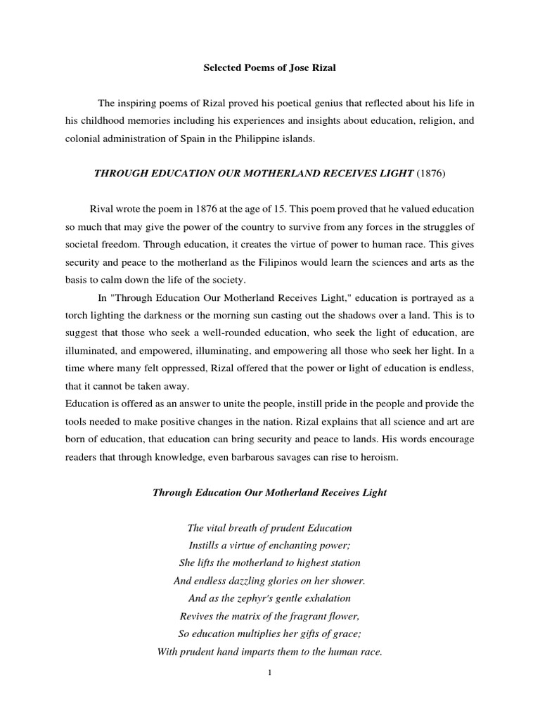 Selected Poems of Jose Rizal PDF | PDF