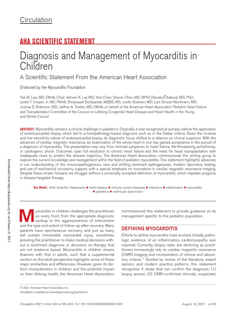 Diagnosis and Management of Myocarditis in Child AHA 2021 | PDF ...