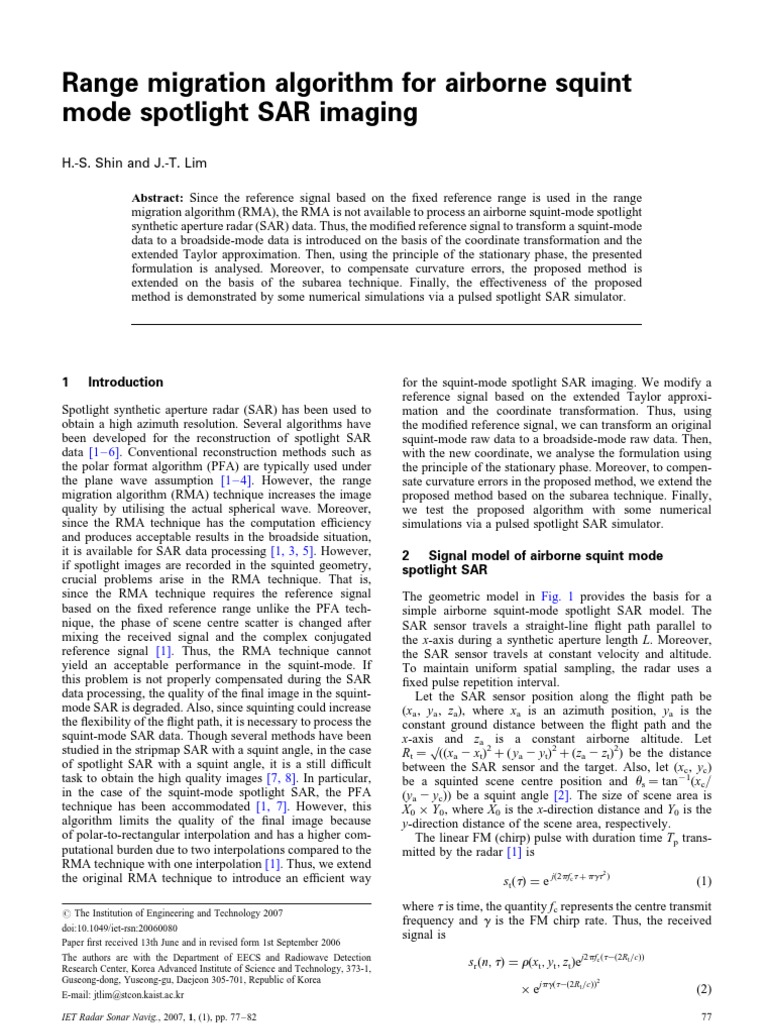 Range Migration Algorithm For Airborne Squint Mode Spotlight SAR Imaging | PDF ...