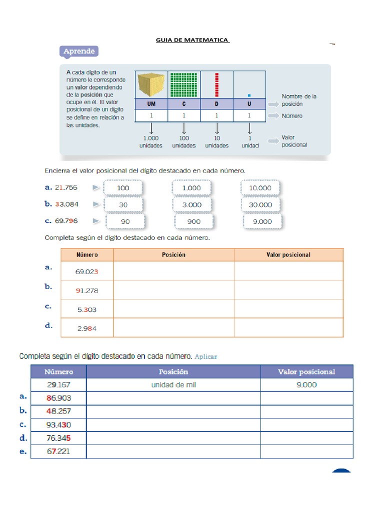 GUIA MATEMATICA Cuarto | PDF