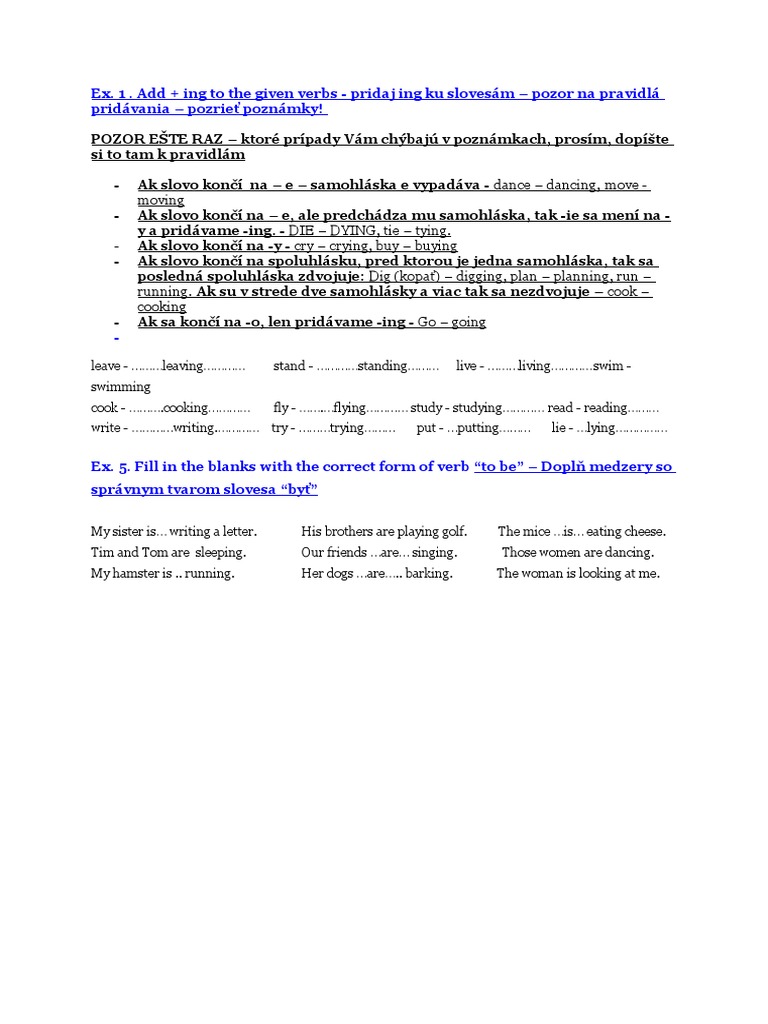 Cvičenie Na Pritomny Priebehovy Cas + Pravidla Ing + Riešenie | PDF