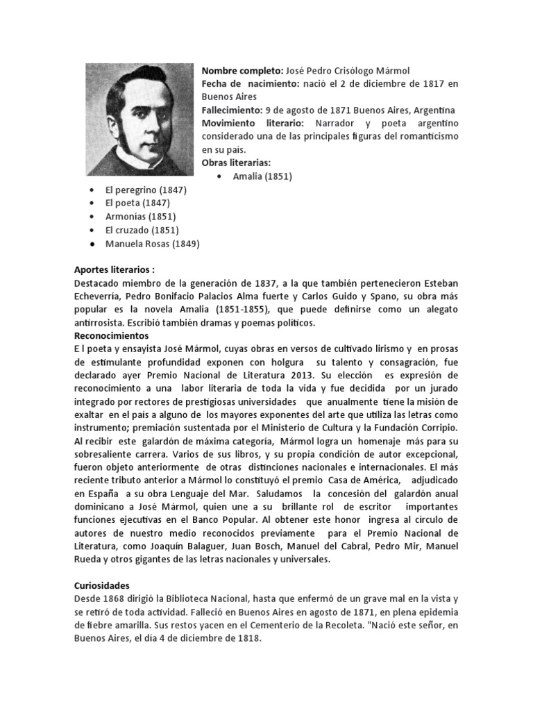 Biografía de José Mármol y su legado | PDF | Clásicos