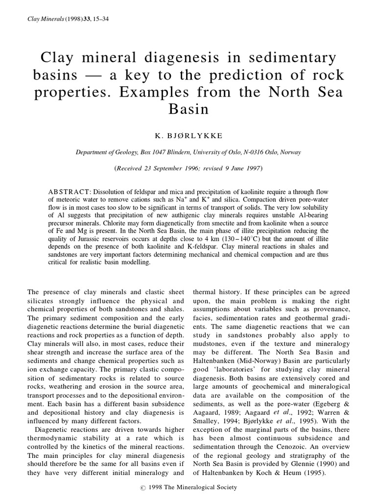 Clay Mineral Diagenesis In Sedimentary Basins A Key To The Prediction