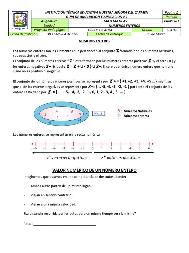 Matematicas-Sexto-Guia 1. Numeros Enteros | PDF | Entero | Matemática Elemental