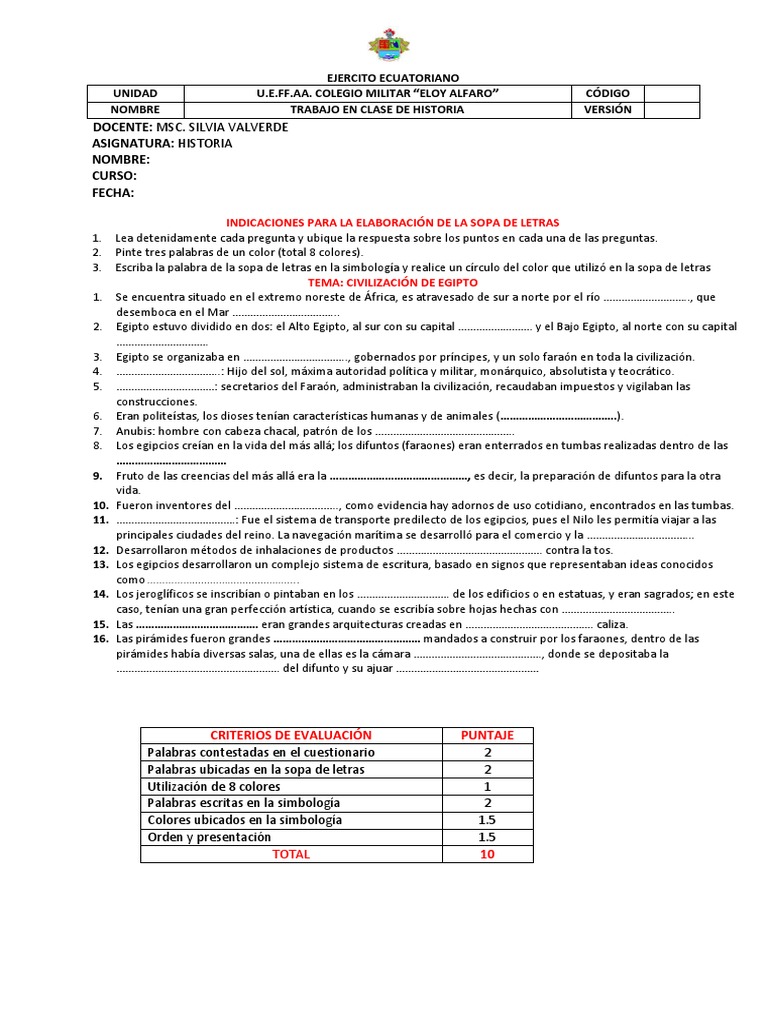 Sopa de Letras C. Egipto | PDF | Antiguo Egipto | Egipto