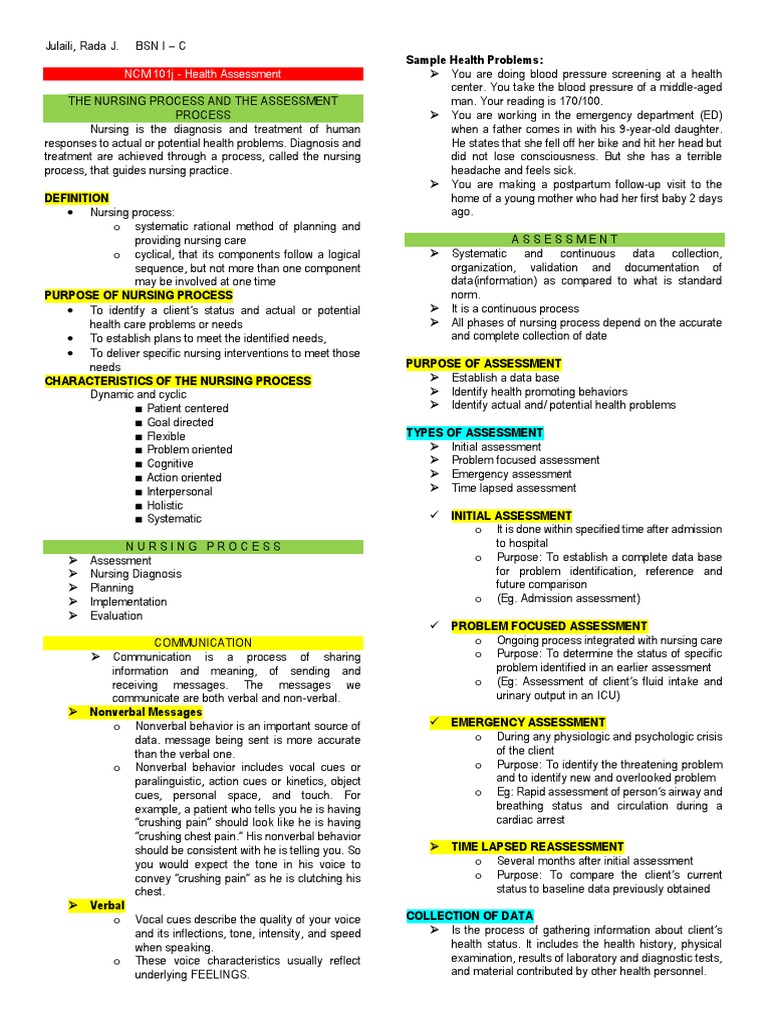 NCM 101 Notes | PDF | Medical Diagnosis | Nursing