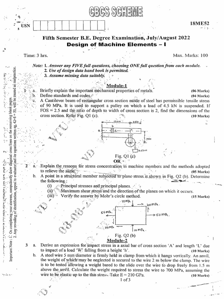 Design of Machine Elements 1E52 | PDF | Classical Mechanics | Machines