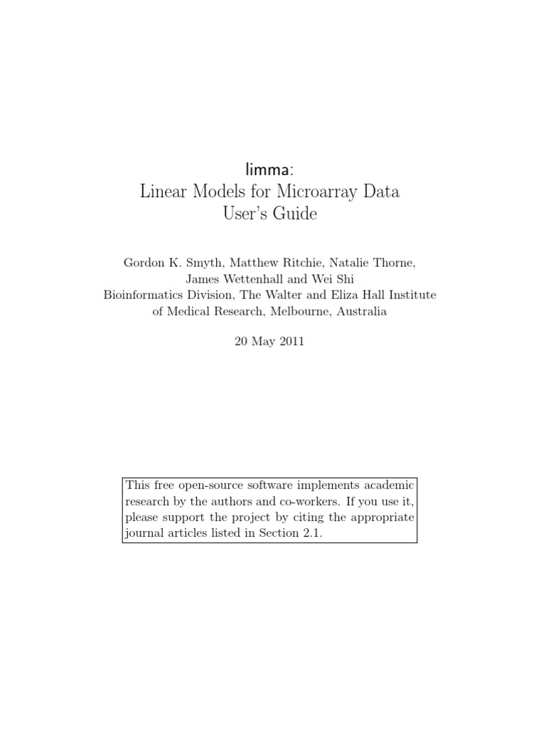Limma: Linear Models For Microarray Data User's Guide | PDF | Dna ...
