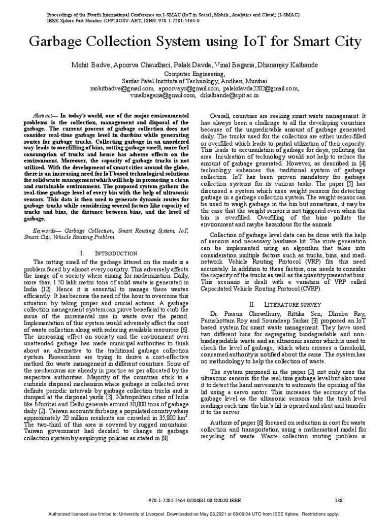 Smart Garbage Collection | PDF | Internet Of Things | Routing