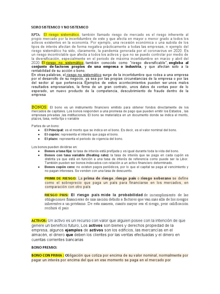 Riesgo Sistemico y No Sistemico | PDF | Modelo de fijación de precios ...