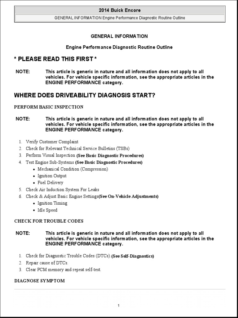 GENERAL INFORMATION Engine Performance Diagnostic Routine Outline | PDF ...